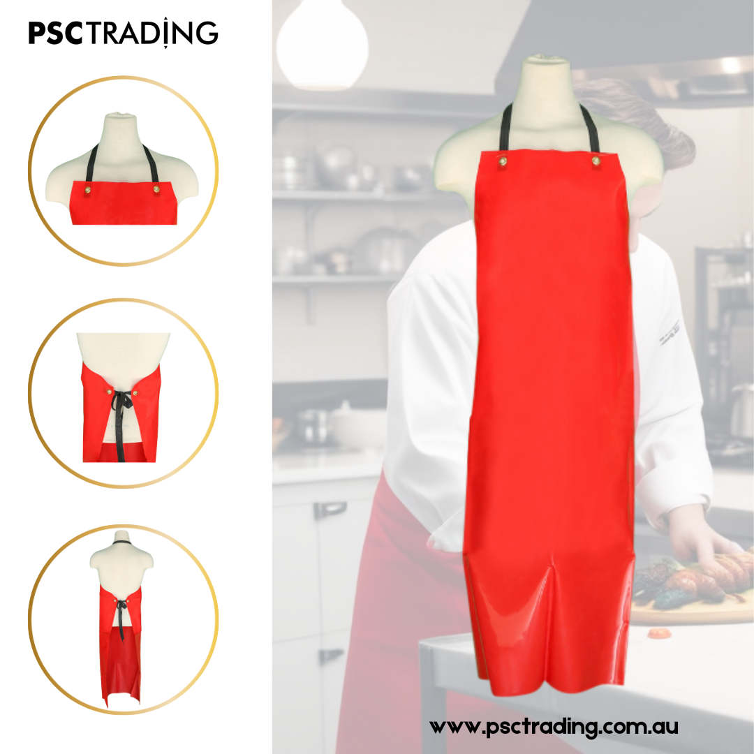 Red PVC Apron with Metal Eyelets - Durable Kitchen & Workshop Essential ...